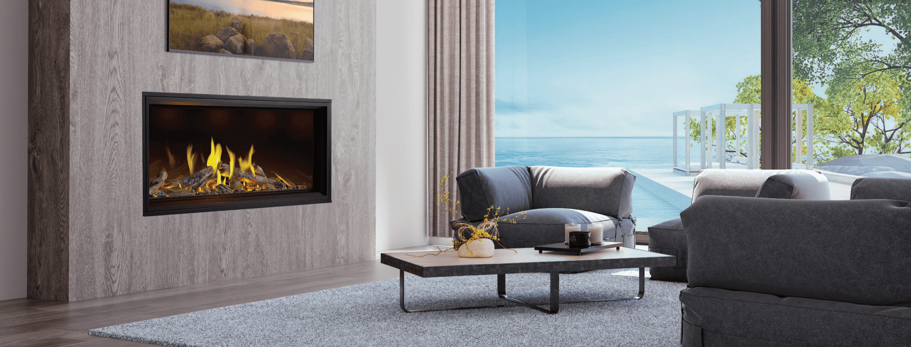 Napoleon Tall Linear Vector 50 Gas Fireplace w/ Luminous Logs ...