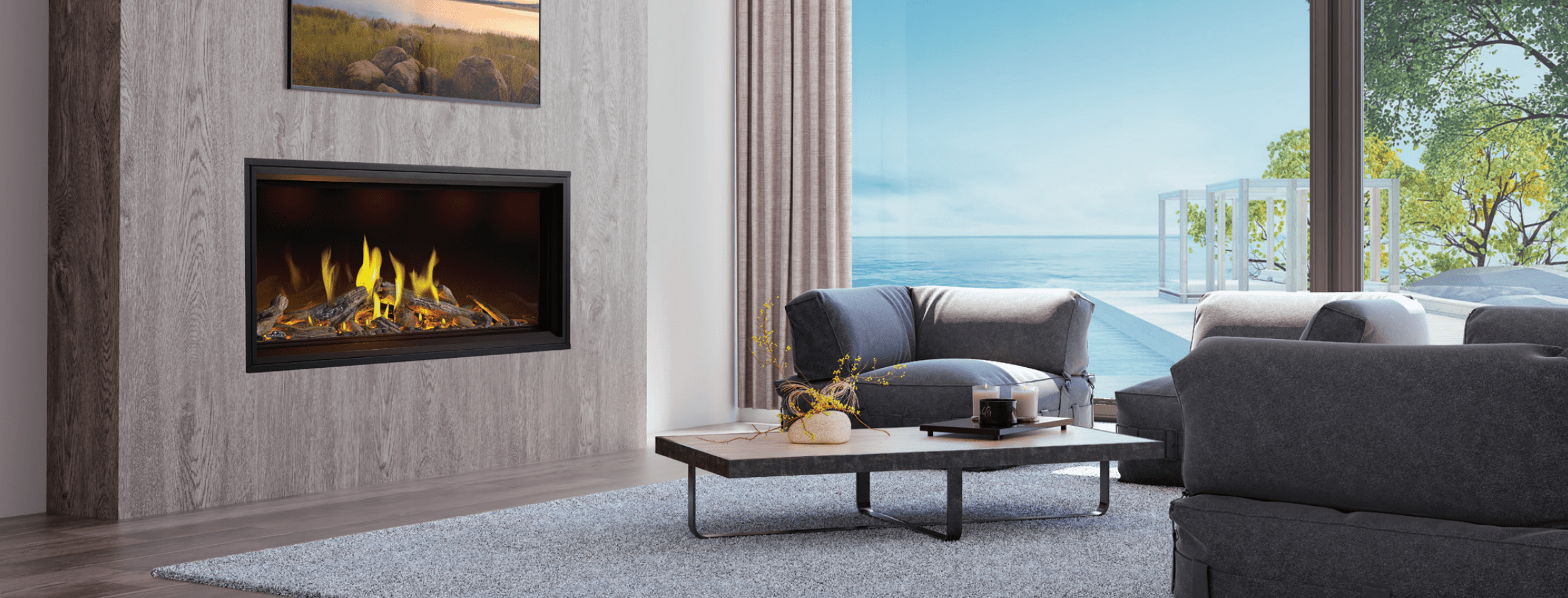Napoleon Tall Linear Vector 50 Gas Fireplace w/ Luminous Logs ...